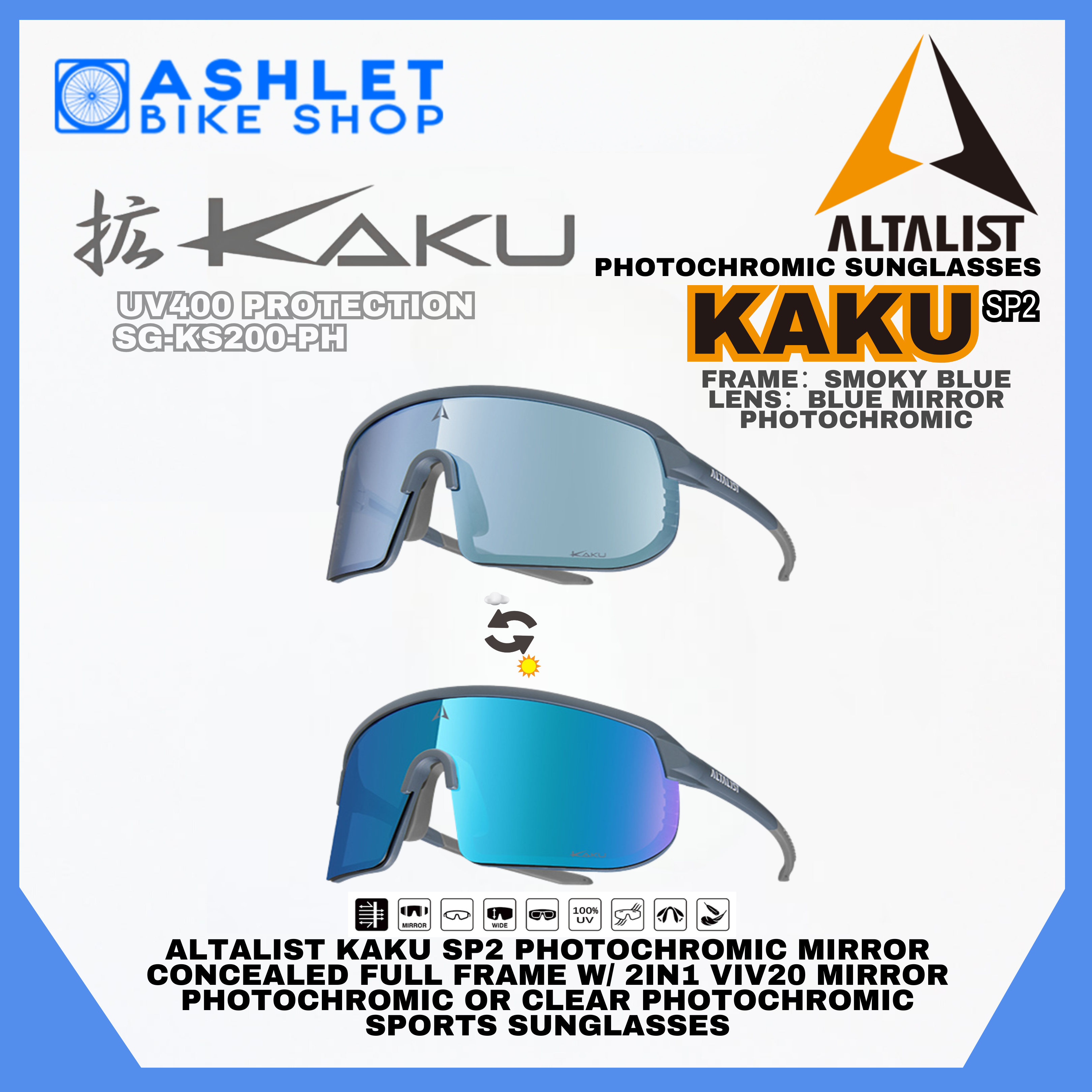 ALTALIST KAKU SP2 SG-KS200-PH PHOTOCHROMIC Mirror/Revo Polarized Sports Sunglasses -ASHLET BIKE ...