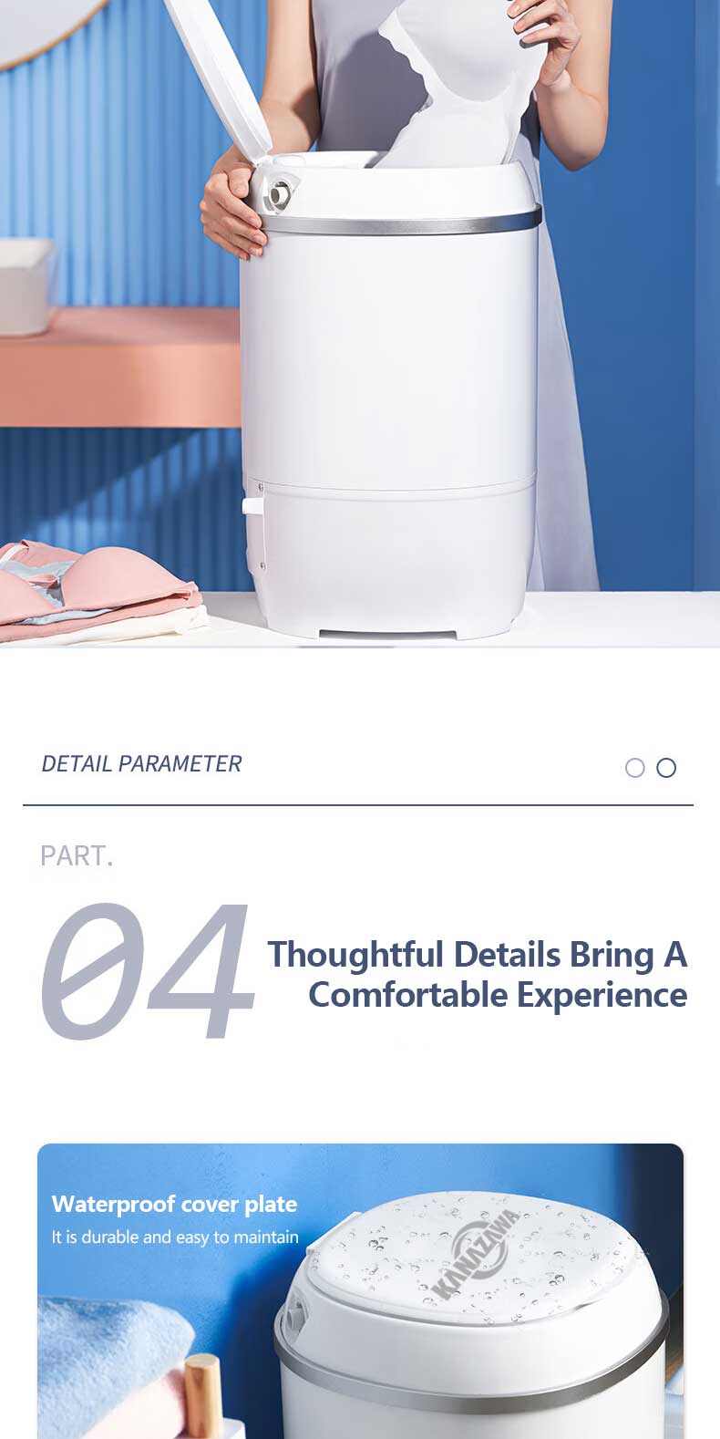 KANAZAWA Portable Washing Machine Household 60Hz With Blue Light ...