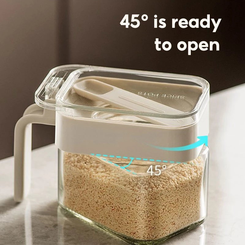 Kitchen Glass Seasoning Jar Wide Open Seasoning Container with Spoon ...