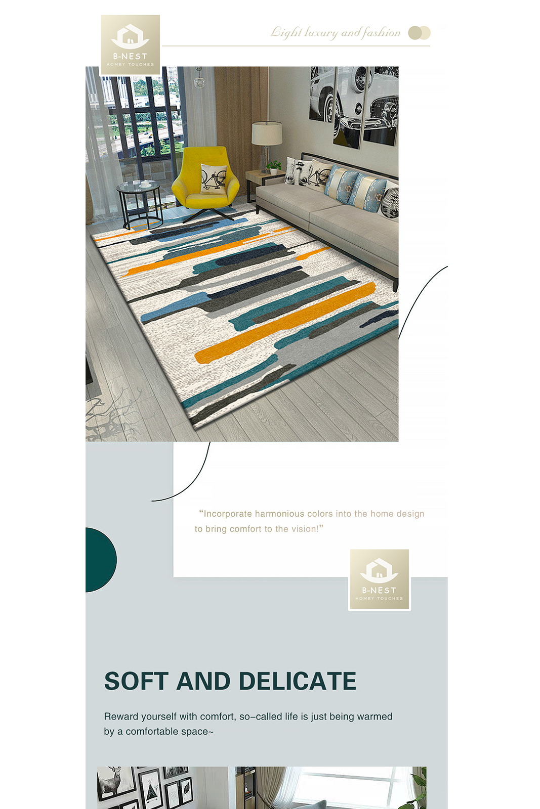 （Roll Up）B-NEST 120X160cm 3D Crystal Velvet Carpets Rugs Non-Slip Mat ...
