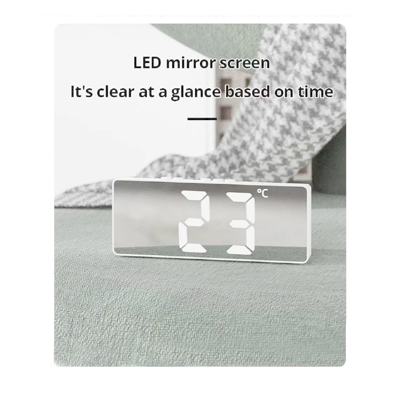 LED Mirror Table Clock Digital Alarm Snooze Display Time Desktop ...