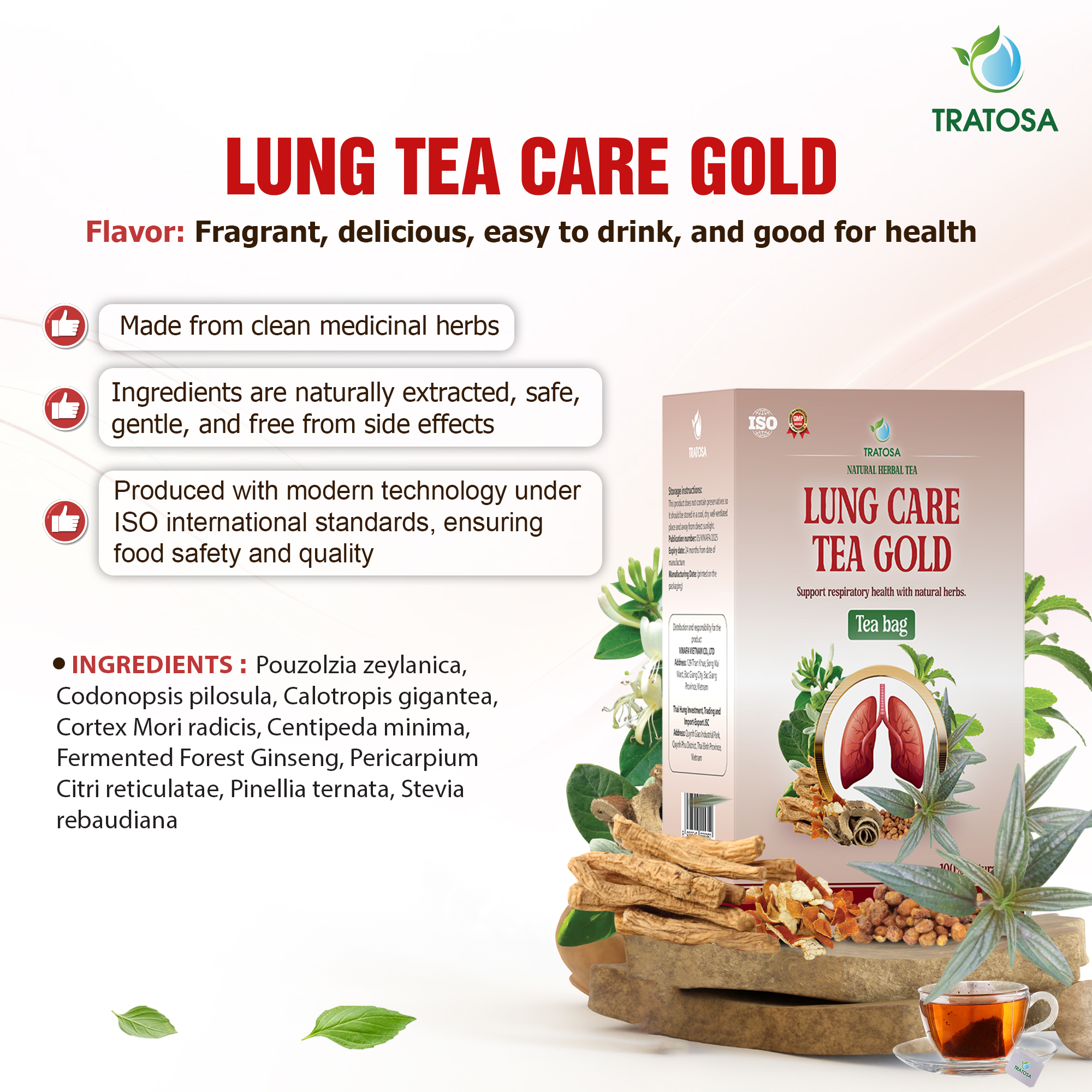 Lung Care Tea Gold helps relieve cough and phlegm, and supports lung ...