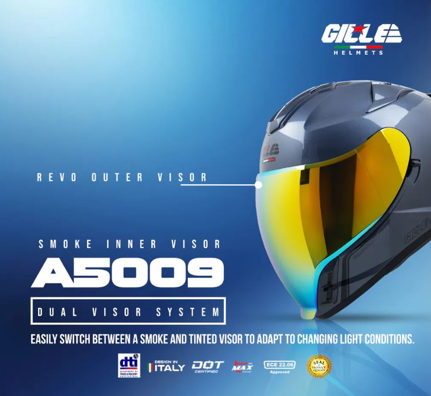 GILLE A5009 Phoenix Mono Color Revo Visor Full Face Dual Visor Helmet ...