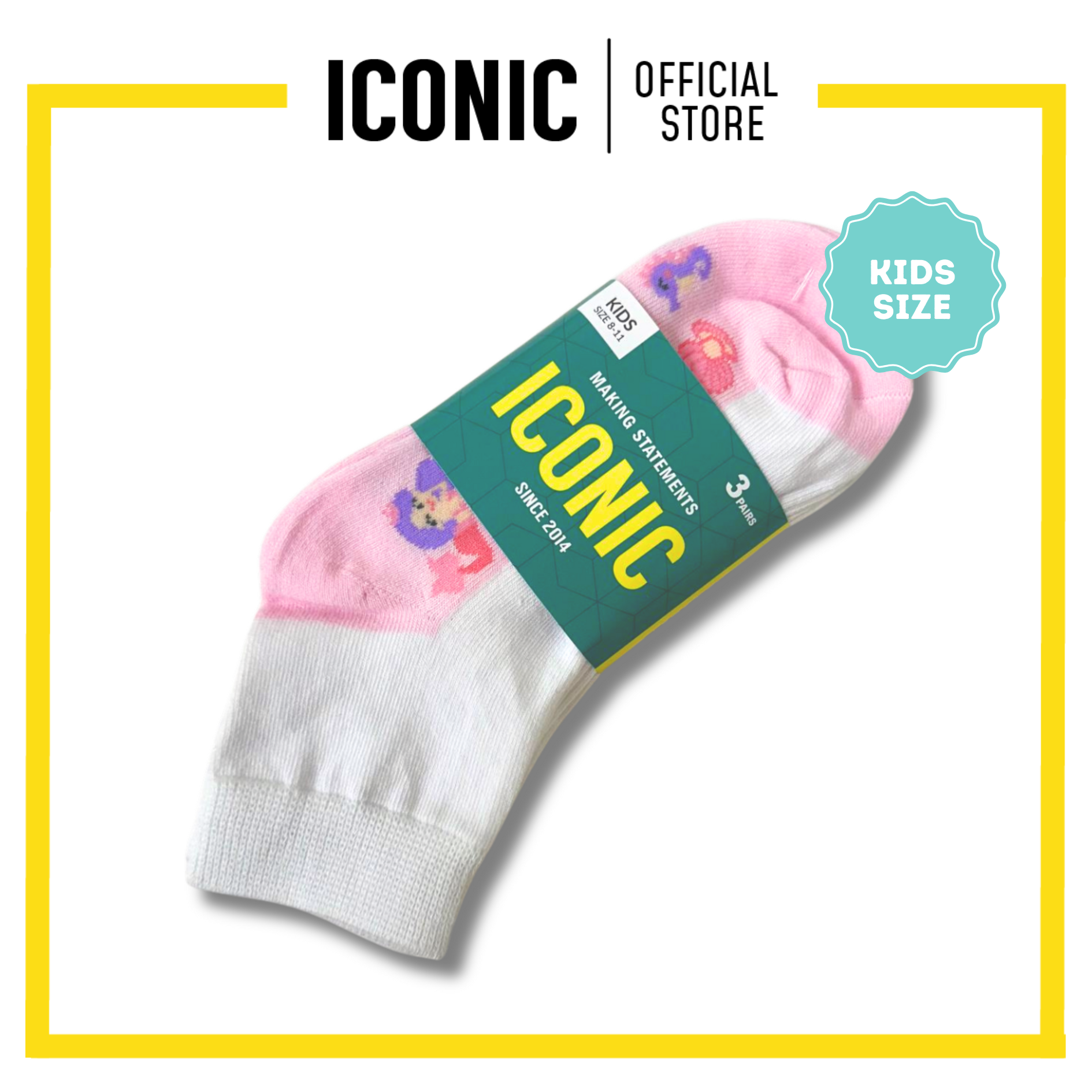 Iconic Socks Kids Basic 3 in 1 White School Socks Mermaid Design ...