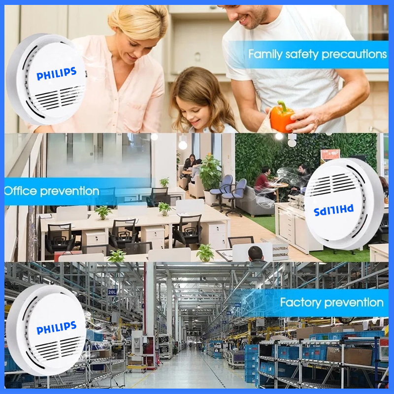 PHILIPS【Free Battery】Fire Smoke Alarm Photoelectric Sensitive Sensor ...