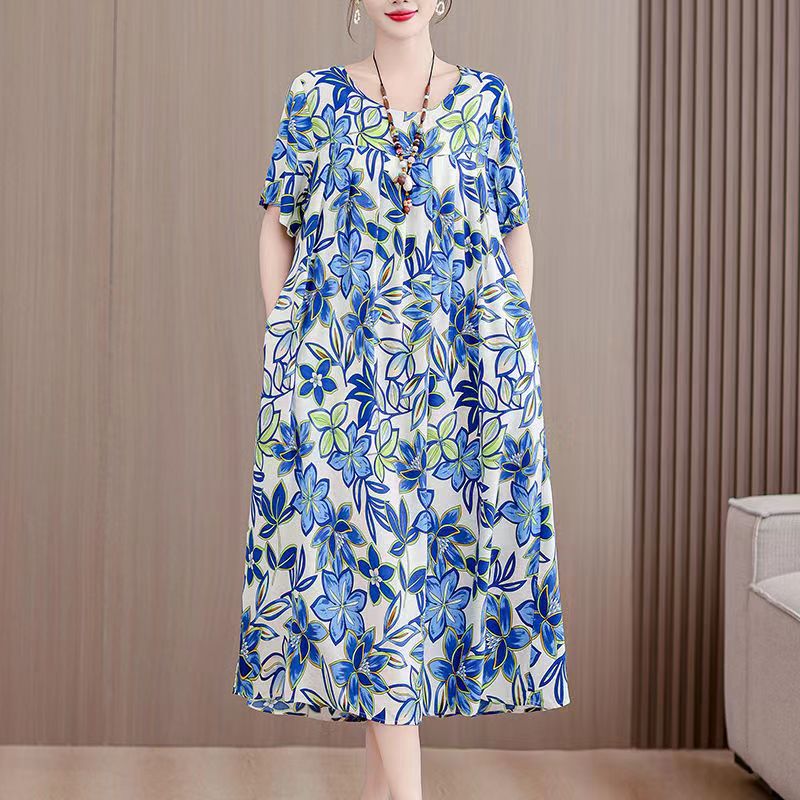 M-3XL Woman Oversize Casual Floral Dress Loose Retro Print Long ...