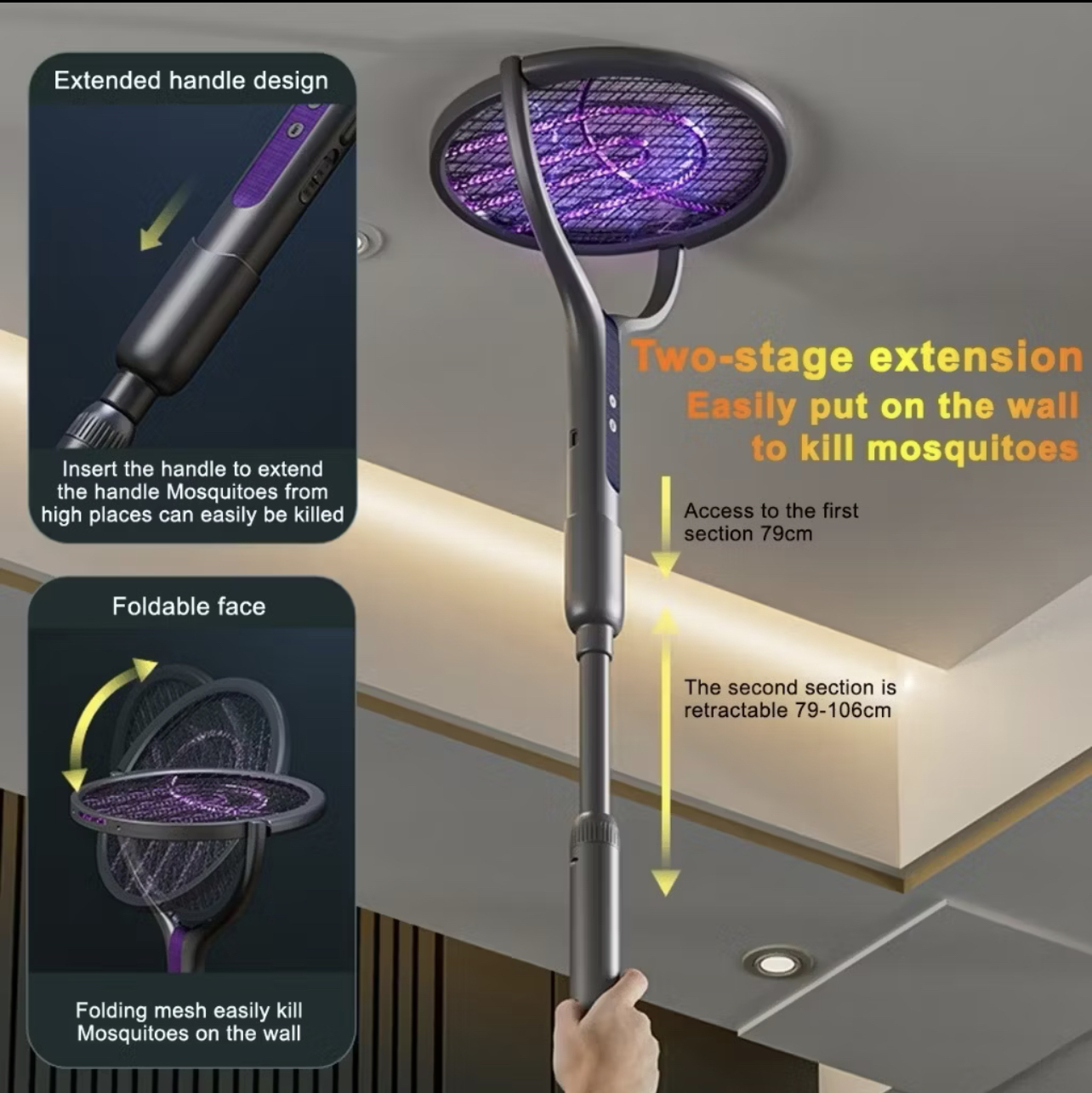 Rotating Head Electric Fly Swatter Racket Rechargeable Bug Zapper ...