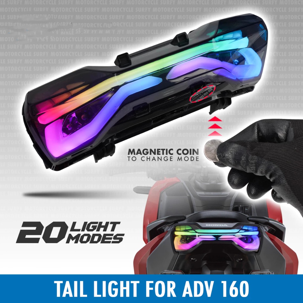 Honda ADV 160 / 150 Tail Light RGB Smoked Lampshade Waterproof 20Modes ...