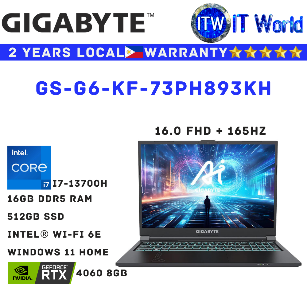 Gigabyte GS-G6-KF-73PH893KH 16" FHD / i7-13700H / 16GB RAM / 512GB SSD / RTX 4060 / Laptop ...