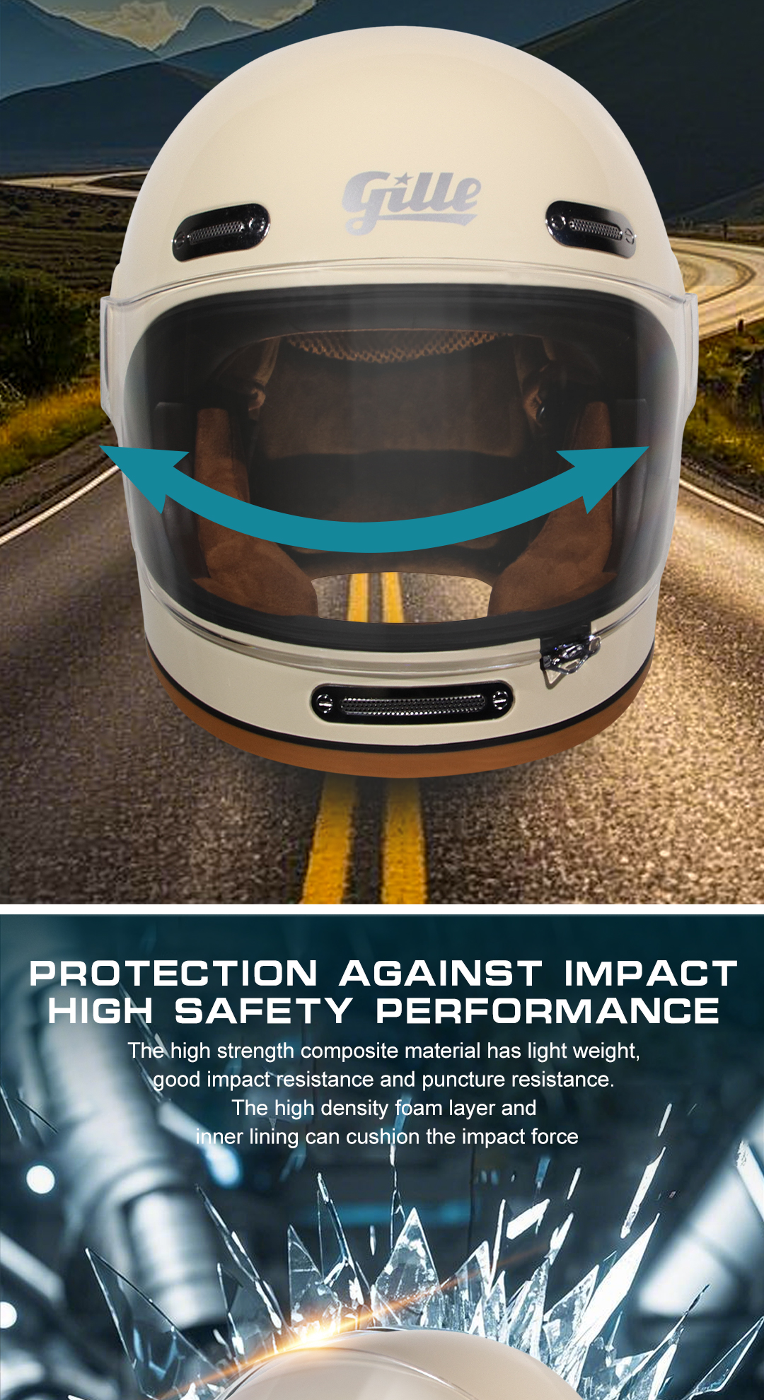 GILLE YM-898 ATAVISTIC Classic Full Face Motorcycle Helmet Single Visor ...