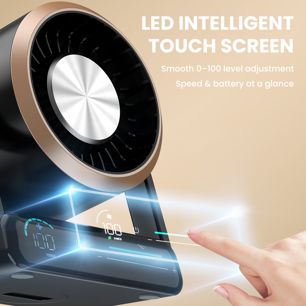 Orashare DF08 Desk Fan 100-Speed Touch 6000mAh Rechargeable with LED ...