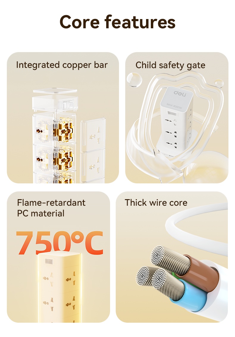 Deli 12 Gangs Fast Charging Universal Vertical Electric Socket ...