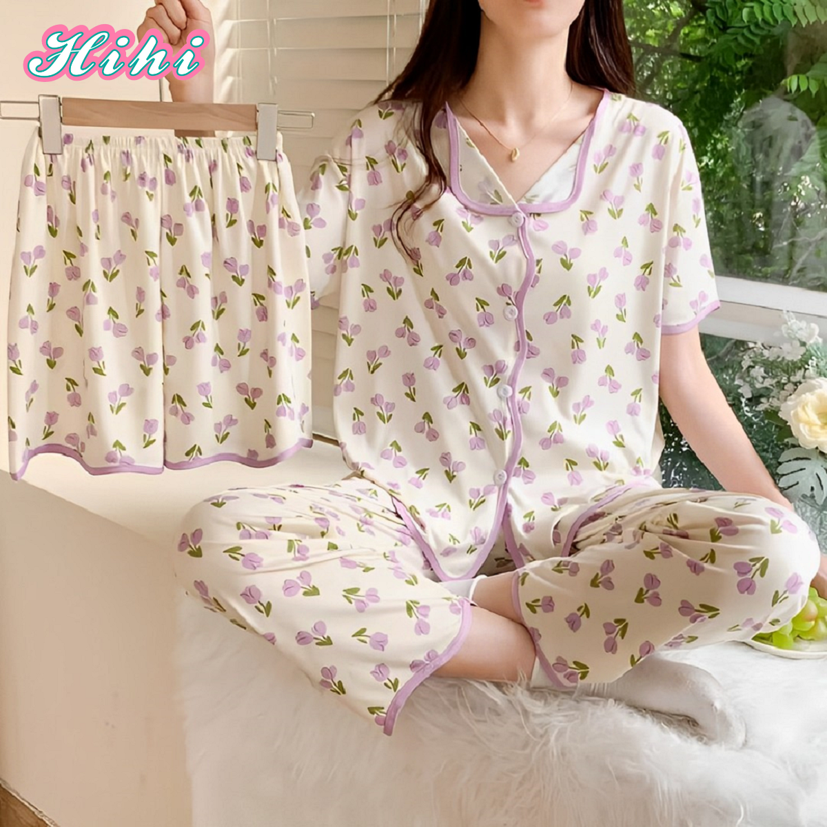 HiHi cotton short sleeve comfortable pajama Womenswear 3 in1 Clothes ...