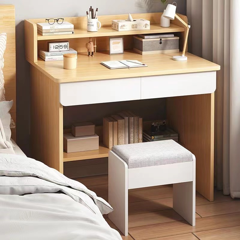 Solid wood student desk, bedroom study bookshelf, single-person study ...