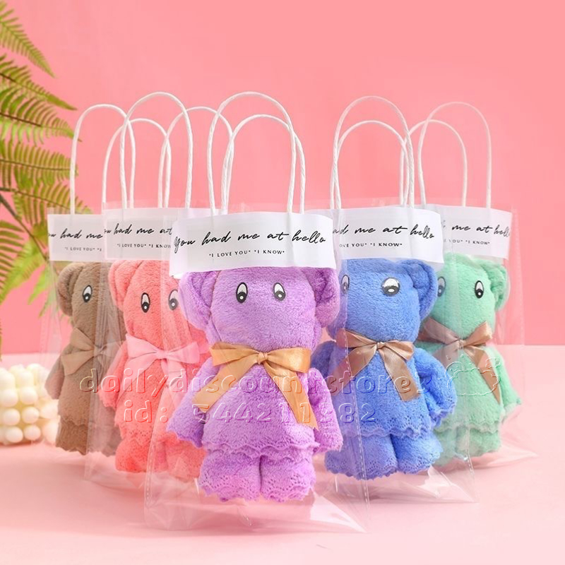 YYDS Cute Bear Folded Towel Hand Face Towel Plain Color With Free Gift Bag Birthday Gifts ...