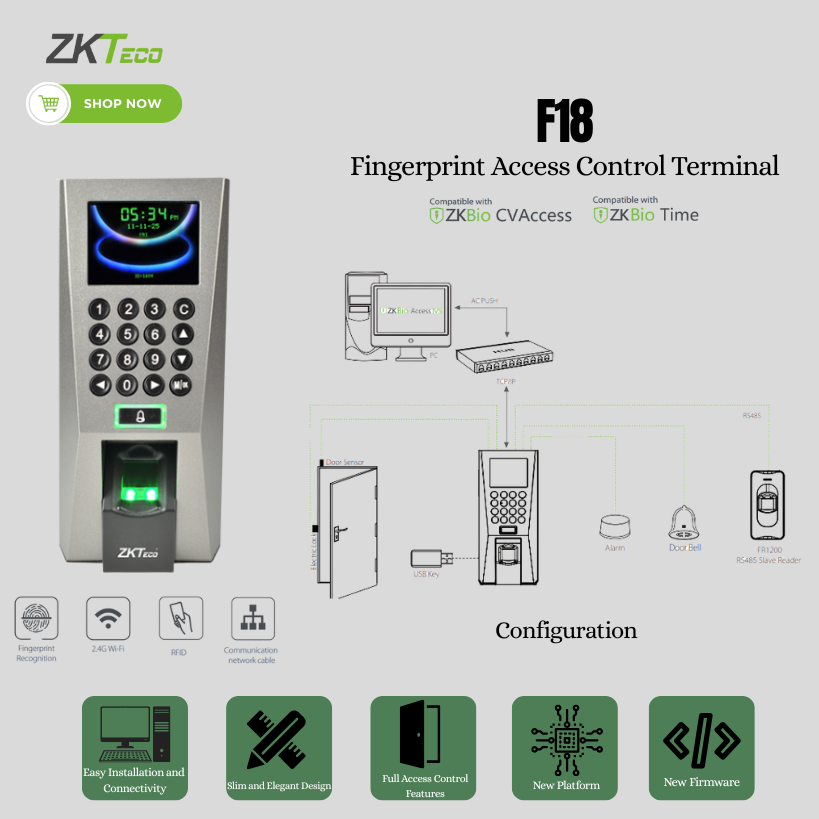 Zkteco F18 Biometric Fingerprint Reader for Access Control application high-performance ...