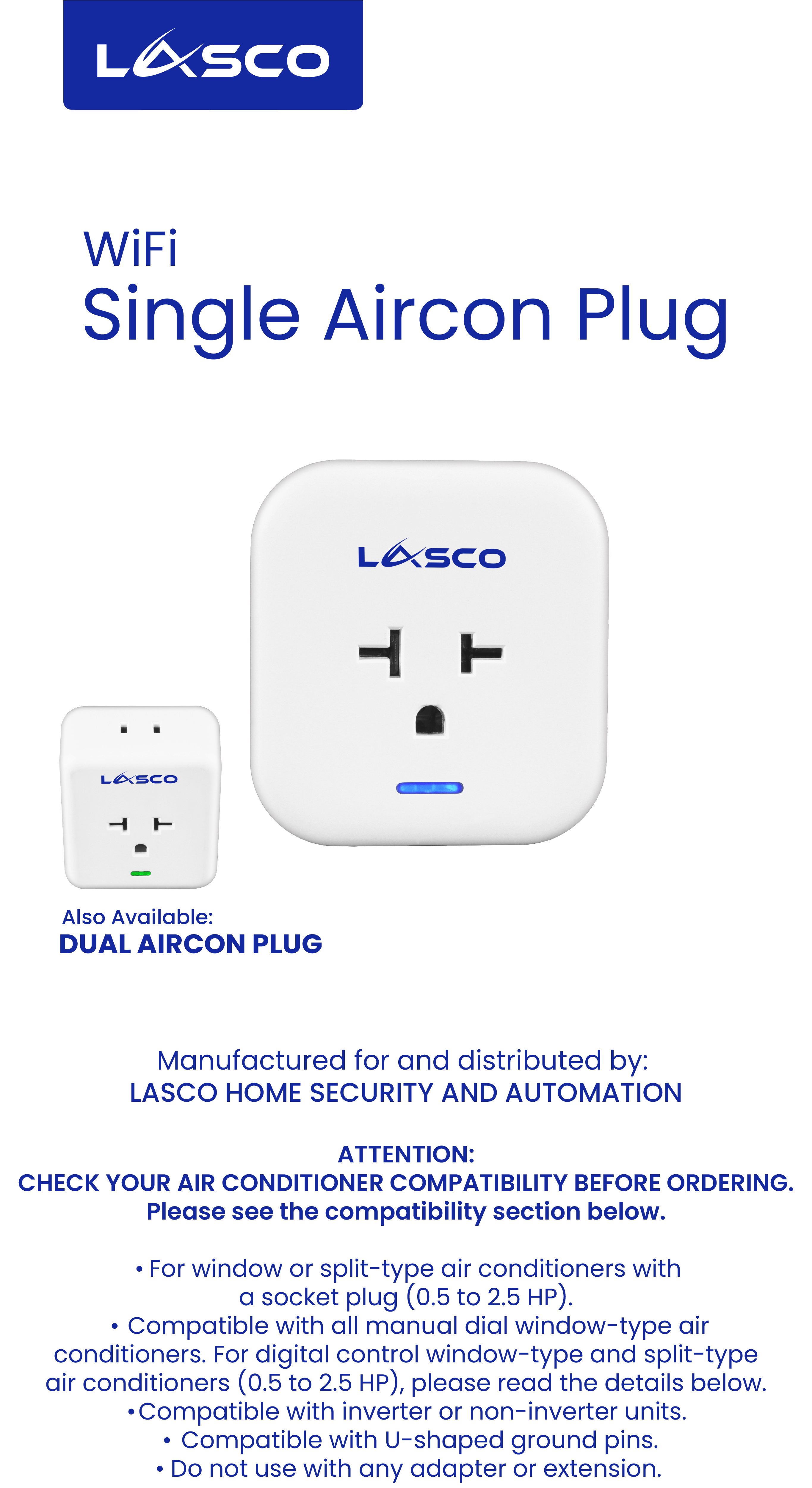 Lasco Wi-Fi Power on Delay Single Aircon Plug Smart Socket Wireless ...