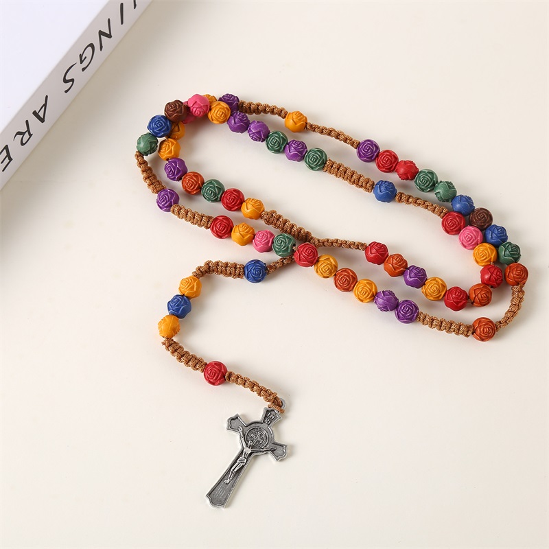 10mm Color Rosary Necklace St Benedict Plastic Rosary Catholic Cross ...