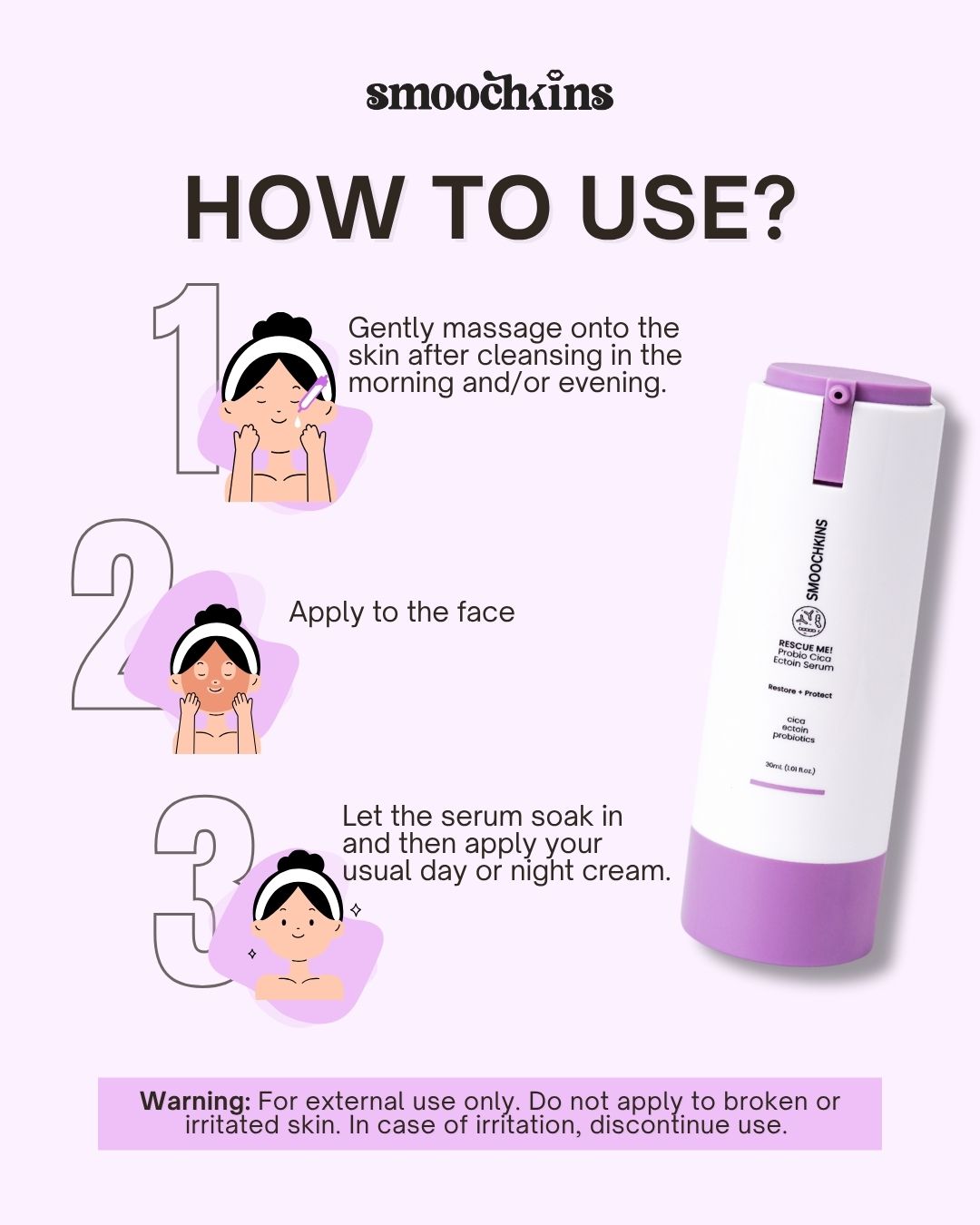 Smoochkins Rescue Me! Probio Cica Ectoin Serum 30ml - Skin Repair Serum ...