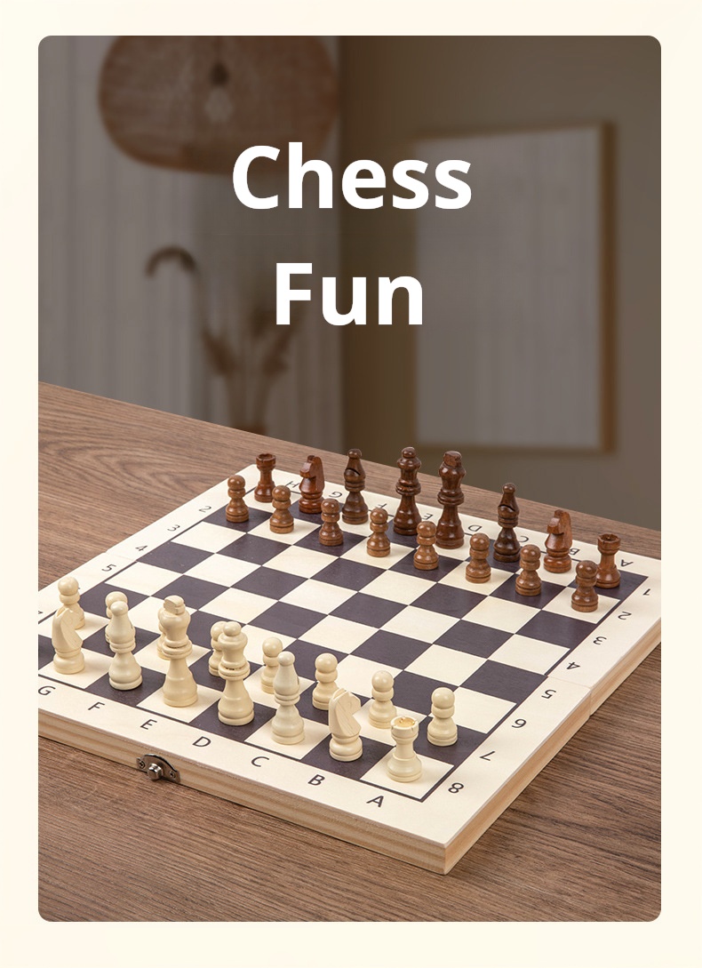 3-in-1 Wooden Folding Chess Set Portable Board Game with Puzzle for ...