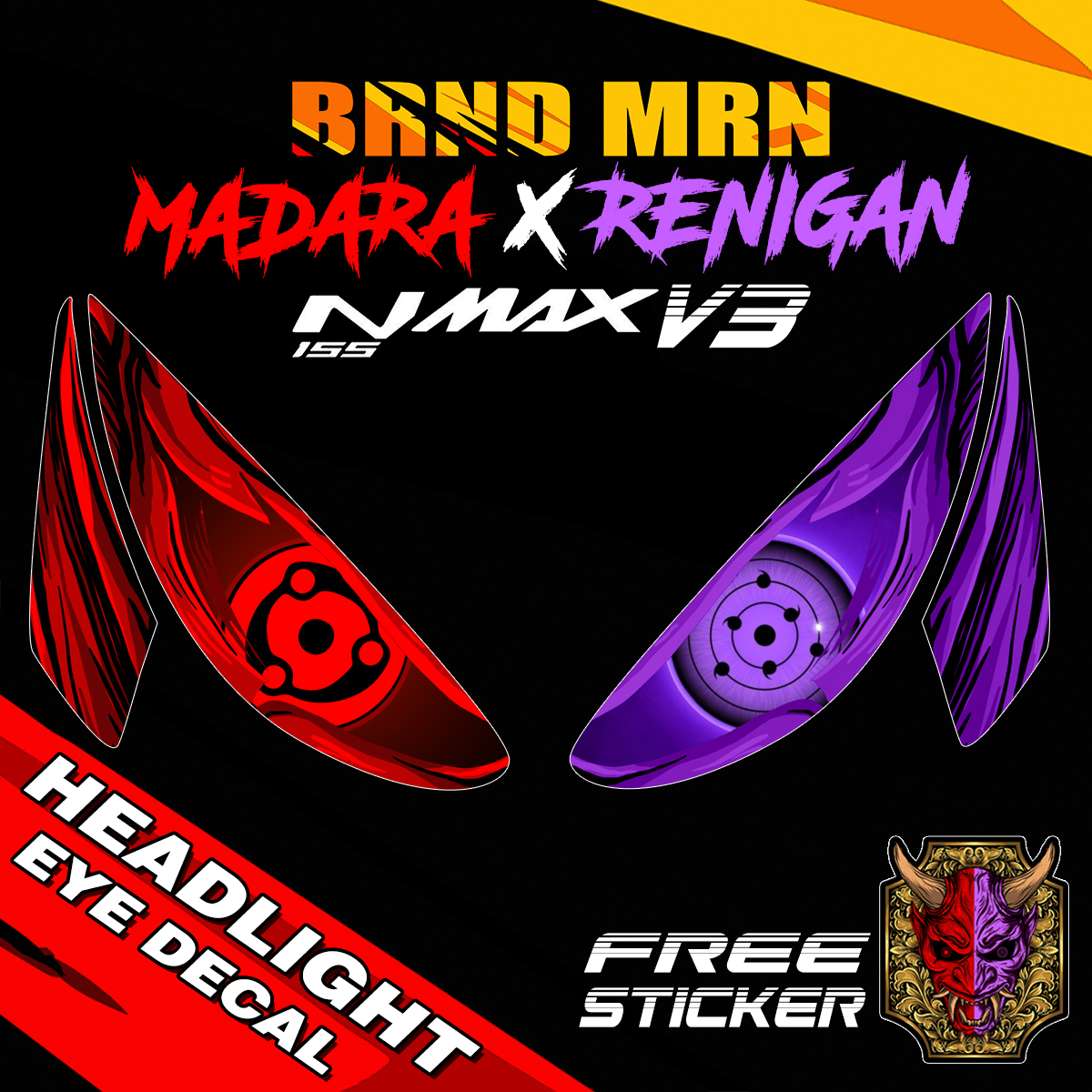 YAMAHA NMAX 155 V3/TURBO/TECHMAX HEADLIGHT SHARINGAN EYE DECAL STICKER ...