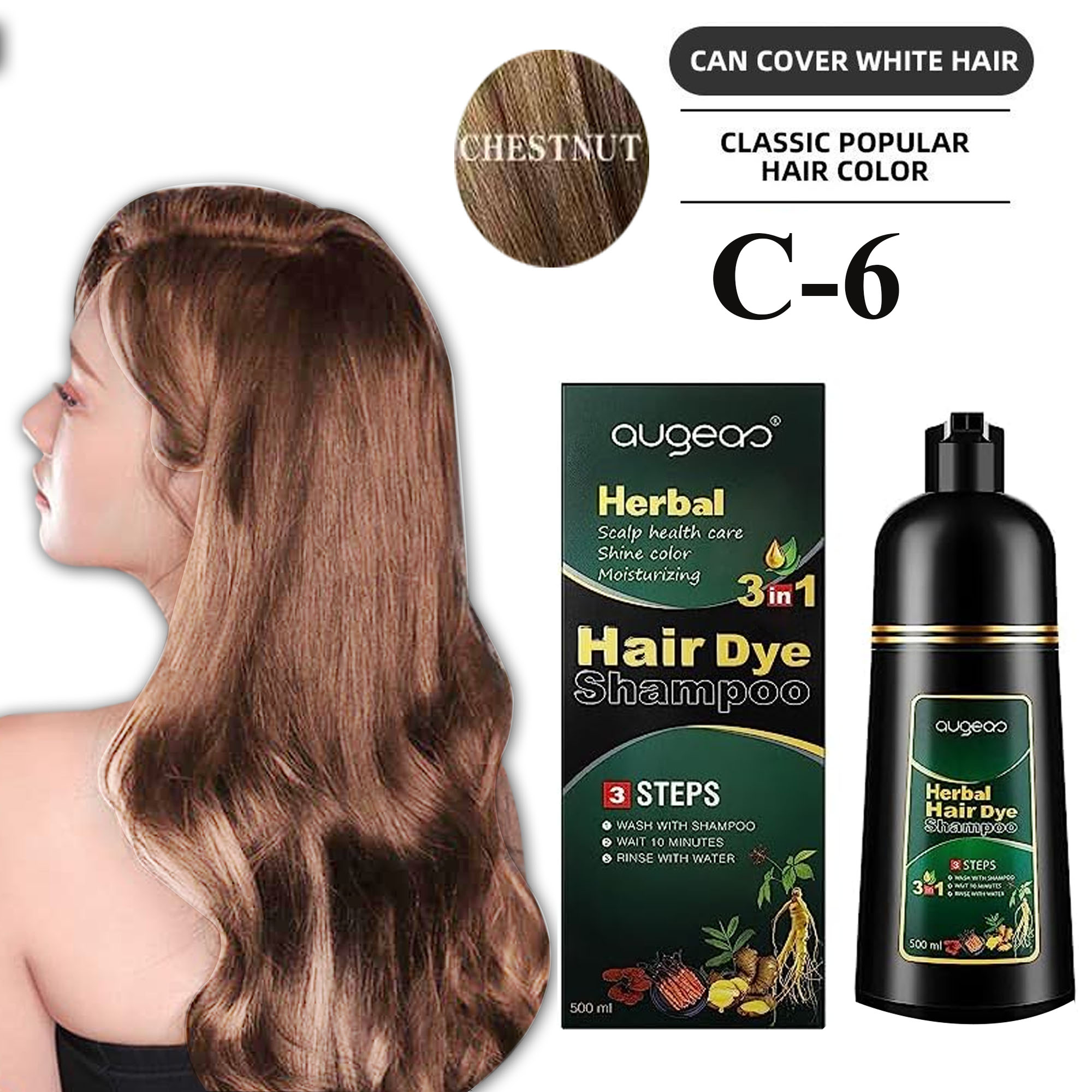 Original 500ml Augeas Nature Without Stimulation Hair Dye Color Shampoo Household Bubble Foam ...