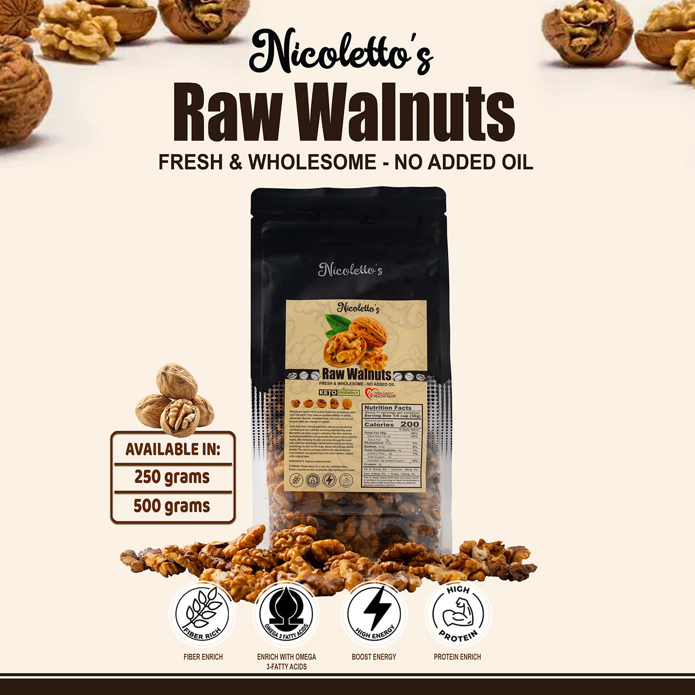 Nicoletto's Raw Walnuts Fresh & Wholesome NO ADDED OIL | Shopee Philippines
