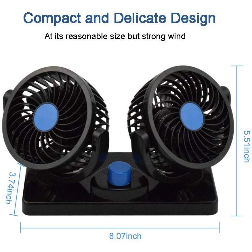 Car Double-Headed Fan 12/24V 360° Rotatable Strong Wind Quiet Operation ...