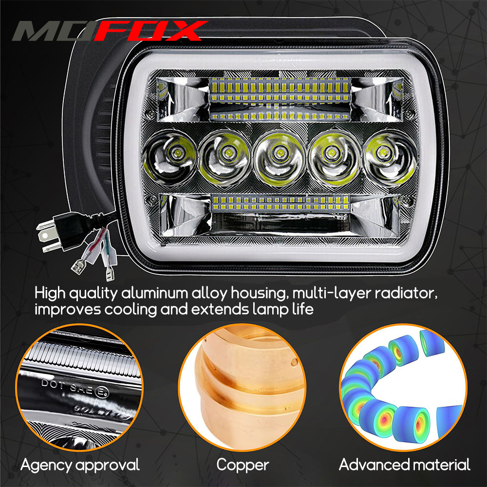 MOFOX E3 5X7inch Car Headlight Hi/Lo Square Headlamp Foglight Amber For ...