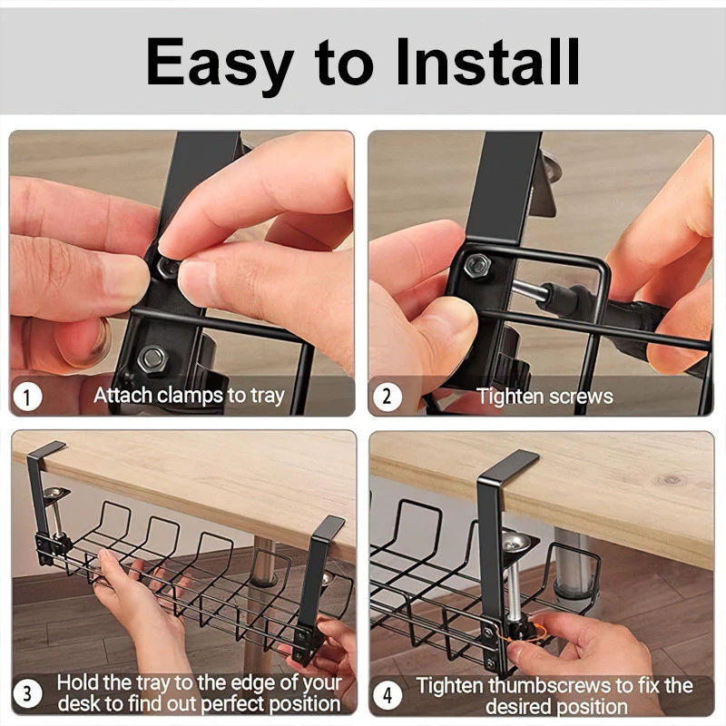 Desk Wire Organizer Under Table Storage Rack for Home Office Cable Rack ...