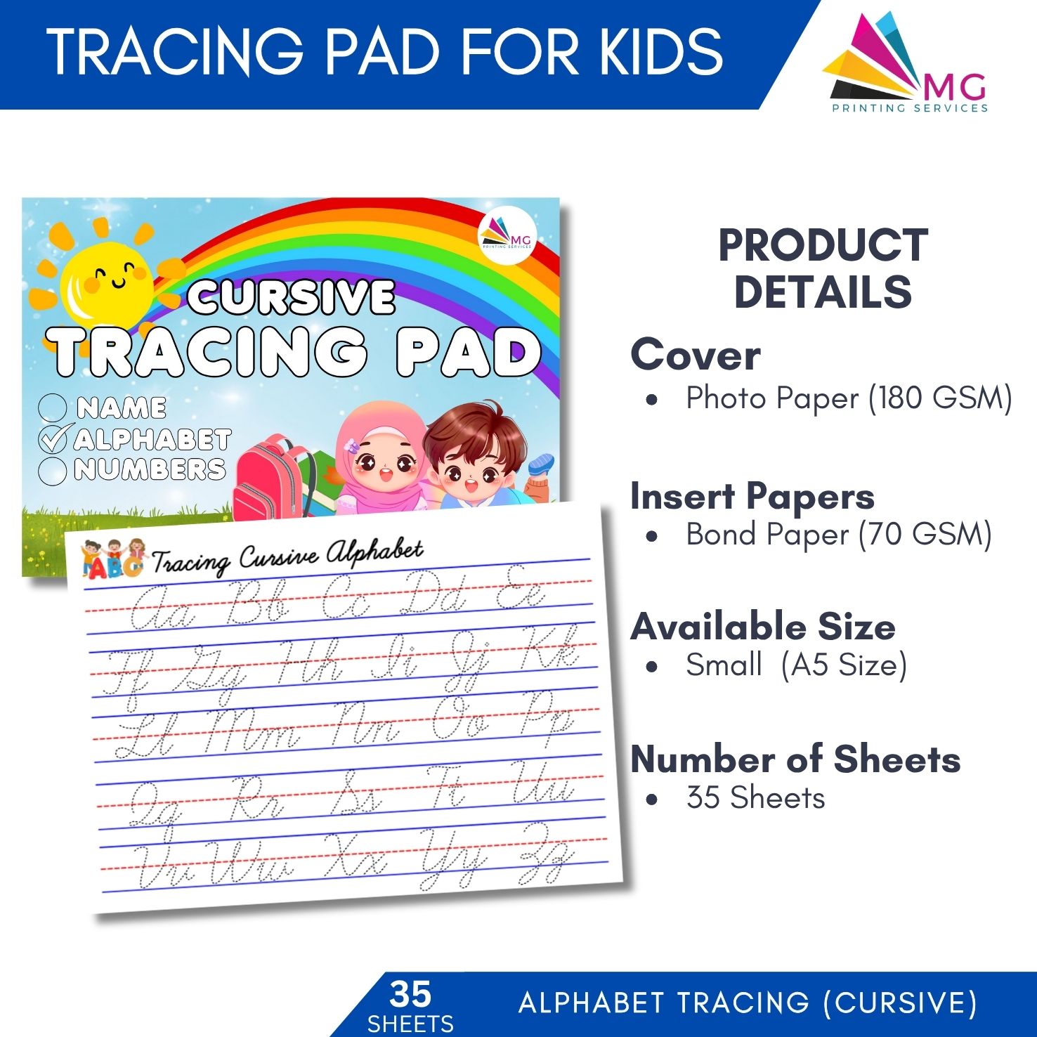 Cursive - Alphabet Tracing Pad for Kids (35 Pages) | Shopee Philippines