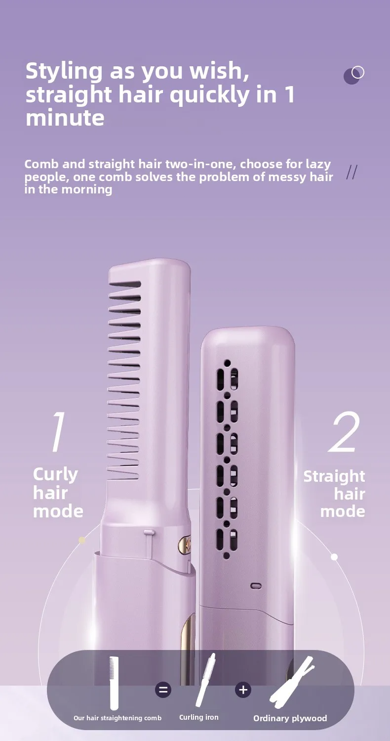 Straightening comb Cordless 2 in 1 charging USB hair straightener and ...