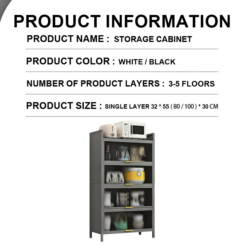 3/4/5 Layers Kitchen Rack Dustproof Storage Cabinet Carbon Steel Multi ...