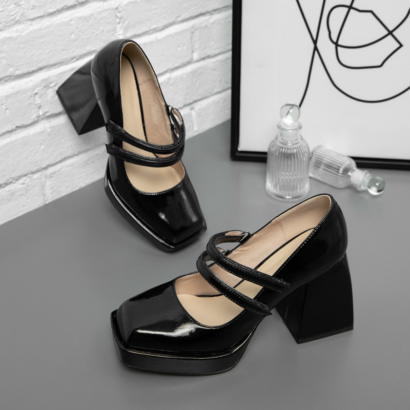 Size 35-42 Women‘s School Student High Heels Thick Heel Leather Sandal ...