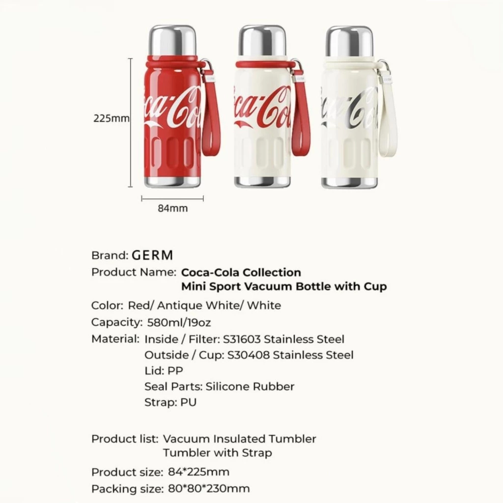 GERM X Coca-Cola B86 Thermos Cup Double Wall Hot & Cold 316 Grade Stainless Steel Tumbler 800ML ...