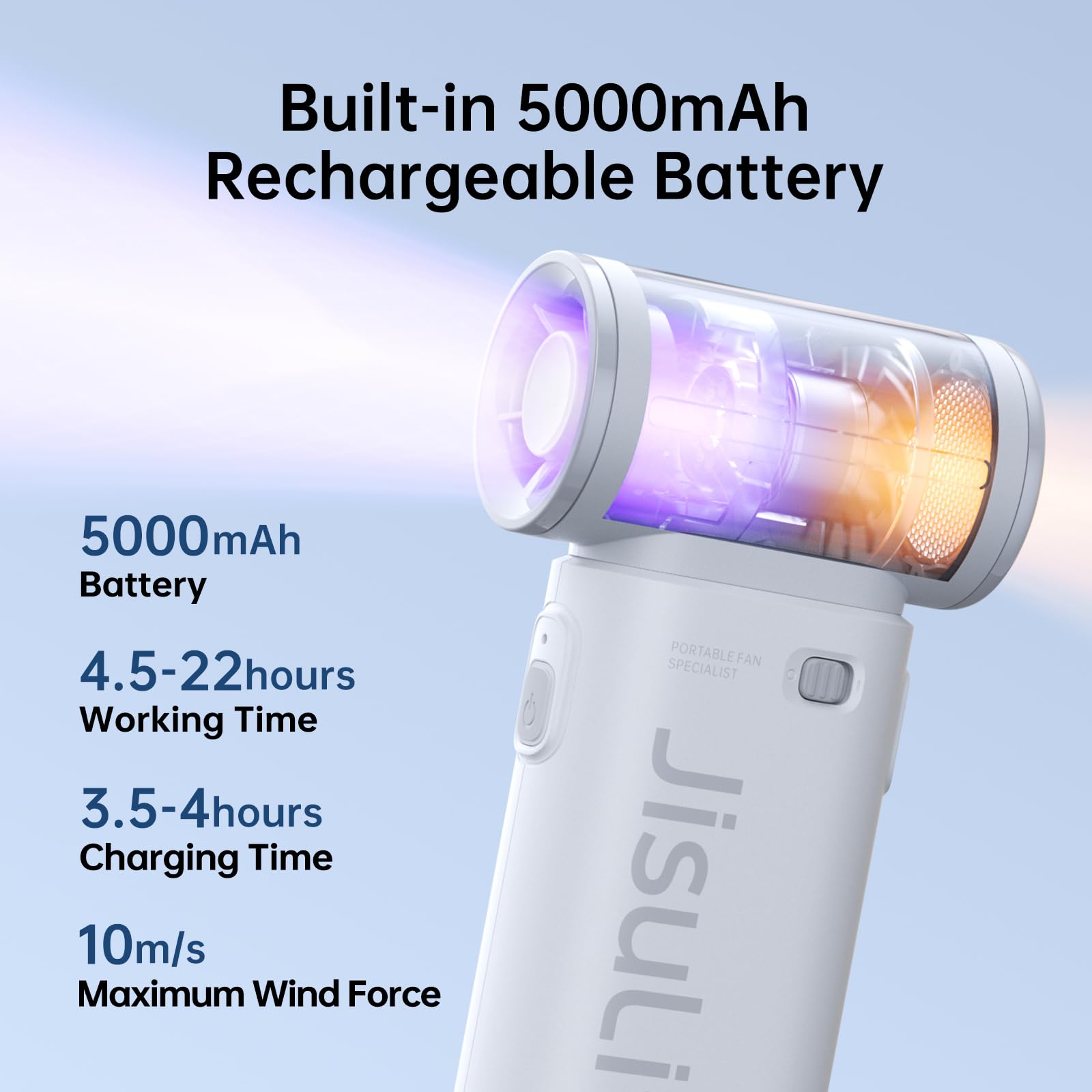 Jisulife Handheld Fan 5000mAh Digital Power Display Electric Desk Fan ...