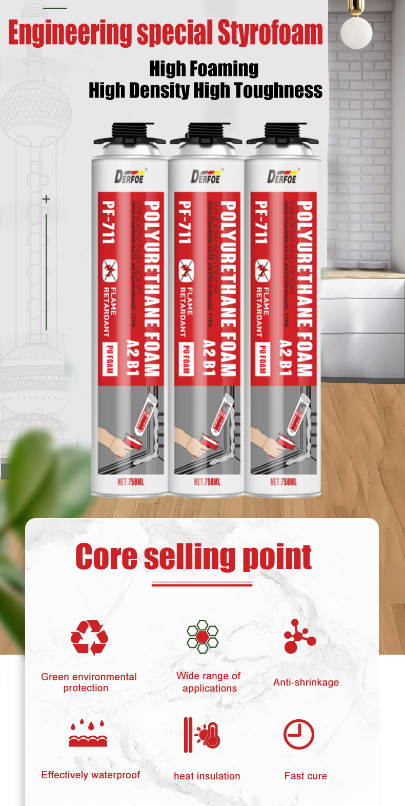 900g polyurethane foam Expanding Foam Spray 500 times high foaming volume sealant foam spray ...