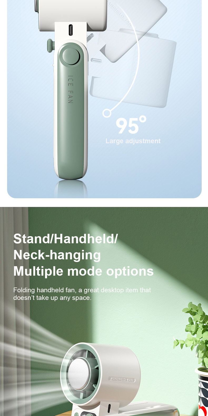 Jiditech Ice Cooling Fan Handheld Fan 10000mAh Turbo Fan Rechargeable ...