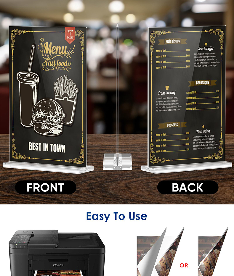 A4/A5/A6 Acrylic Sign Holder Clear T Shape Horizontal Table Sign Stands ...