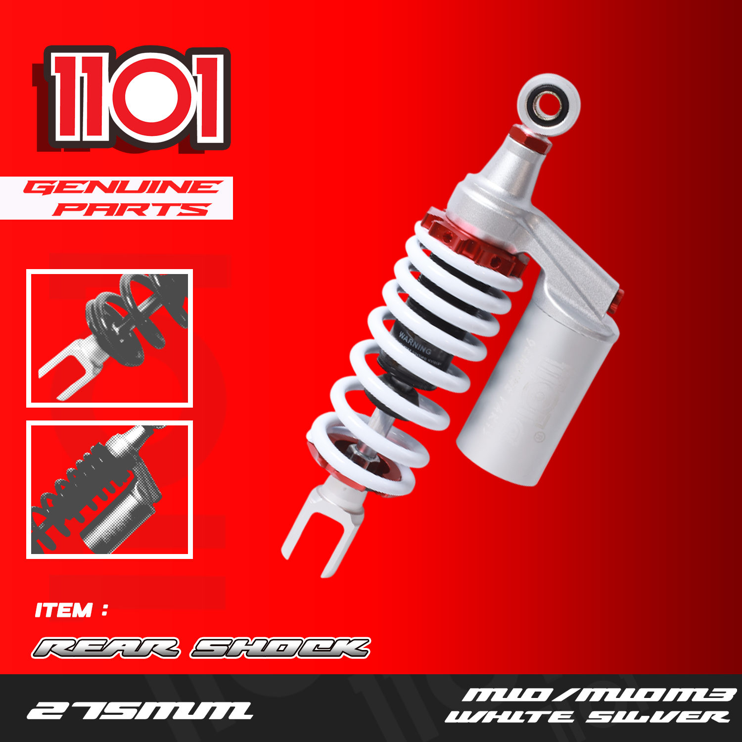 1101@ REAR SHOCK W/TANK MIO SILVER FOR MIO/M3/BEAT 275MM 300MM 330MM Thailand Made | Shopee ...