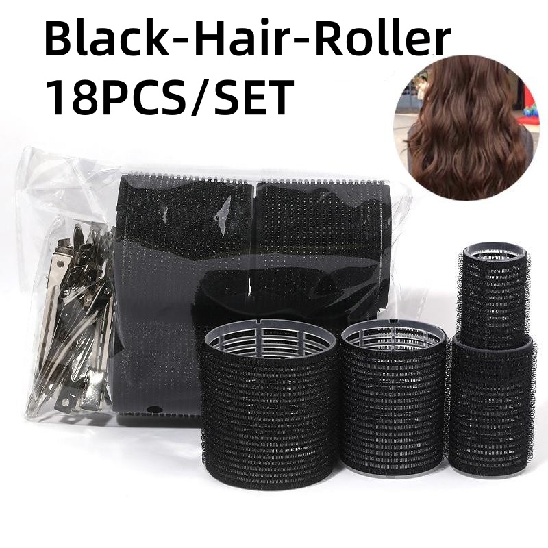 18PCS/SET Black Hair Roller Multiple Size Magic Pro Hair Black Rollers ...