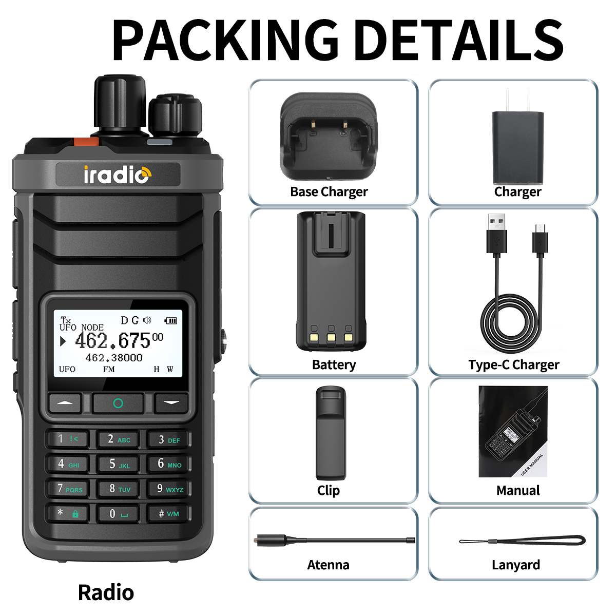 Iradio UV-88 Multi Band Two Way Radio HF UHF VHF Walkie Talkie AM USB ...