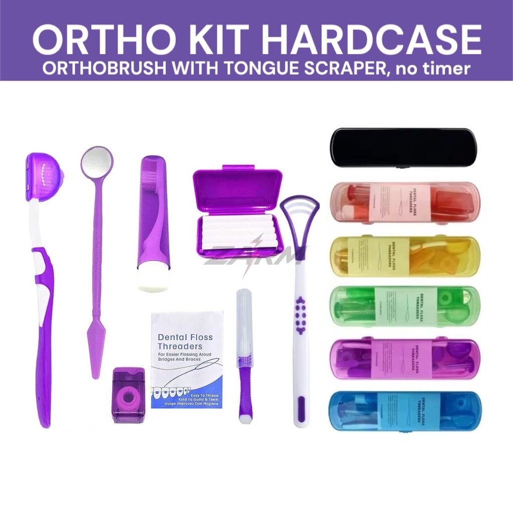 Ortho kit hard case for braces travel with tongue scraper cleaner ...