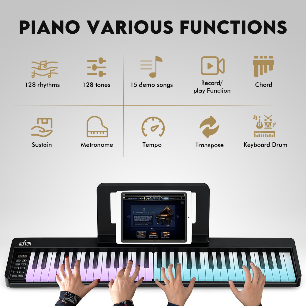 RIXTON Foldable 61 Keys Keyboard Folding Piano Keyboard With Full Size ...