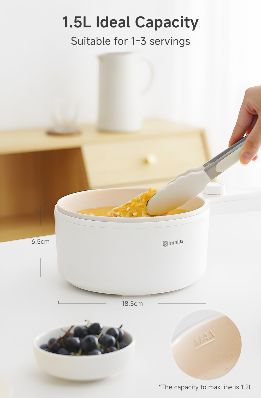 Simplus Electric Cooker 1.5L/2L Rice Cooker Steamer Non-Stick Pot ...