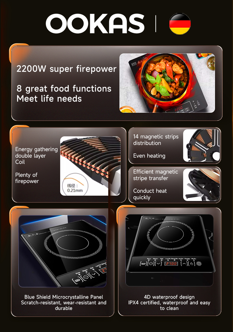 OOKAS Multifunctional Inverter Induction Cooker High Power 2200W Energy ...