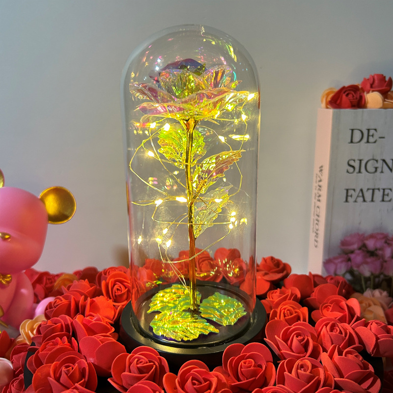 Mini Led Light Rose Artificial in Glass Dome Galaxy Rose Design as ...