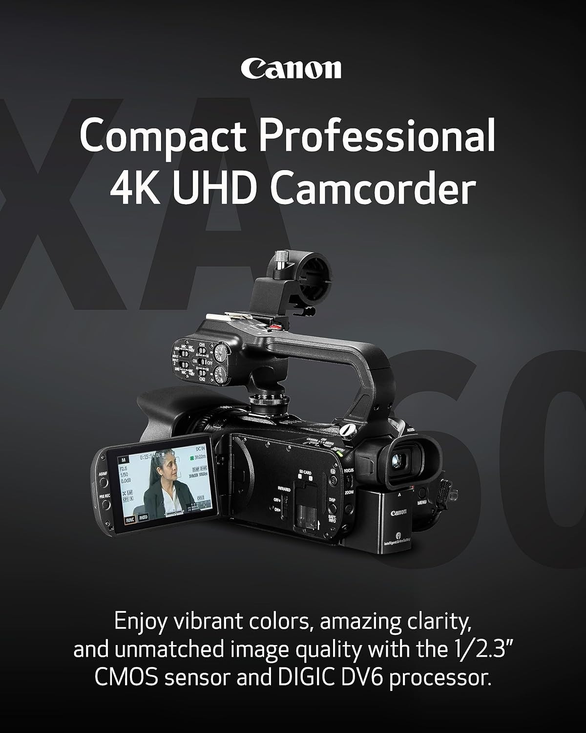 Canon XA60 Professional Compact 4K Camcorder with 20x Optical Zoom Lens ...