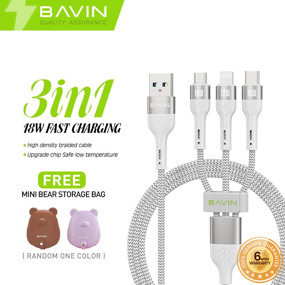 BAVIN CB236-3 3in1 Fast Charging Braided Cable 18W High Density Safe ...
