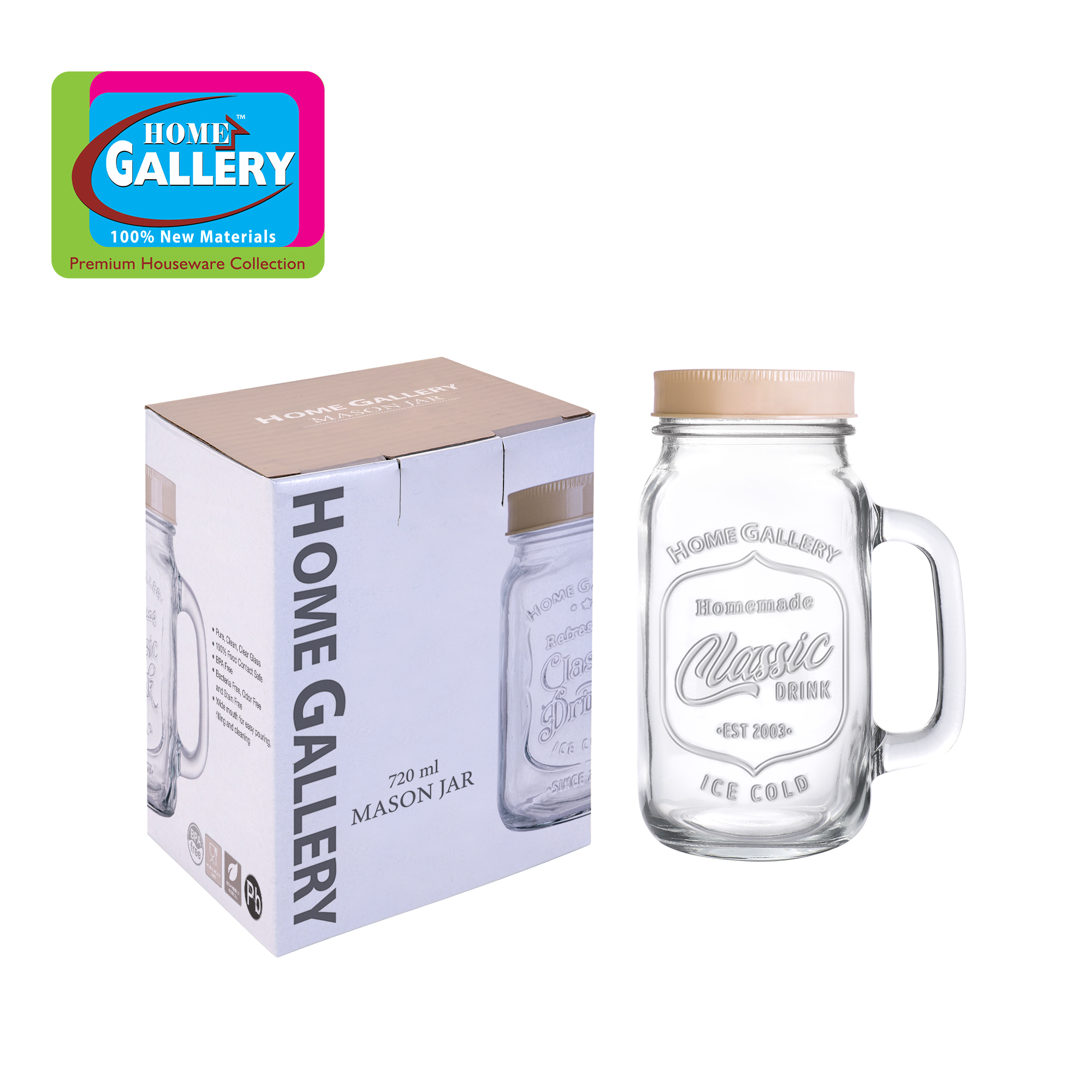 Home Gallery Mason Jar w/ Lid 450ml ,720ml 24.3oz 4pcs 100% Food ...